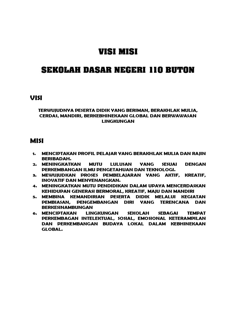 Visi Misi SDN 110 Buton | PDF