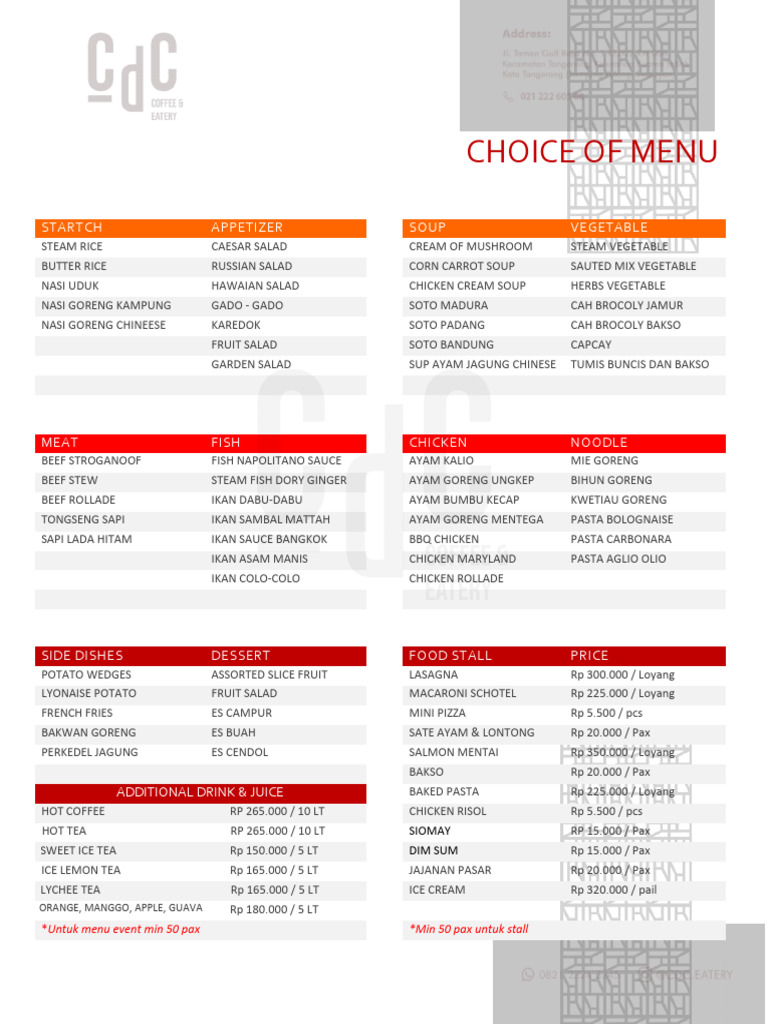 List Menu Buffet CDC-1 | PDF