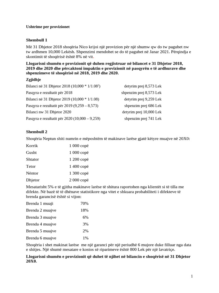 Ushtrime Per Provizionet | PDF