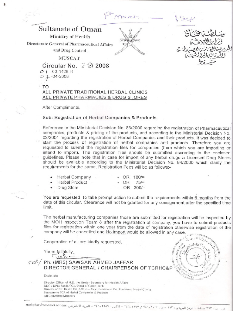 MOH Circular Criteria For Registration of Alternative Medicines ...