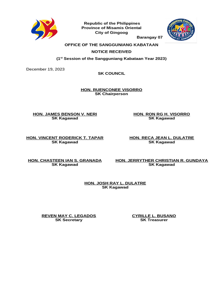 Dec Notice Received | PDF