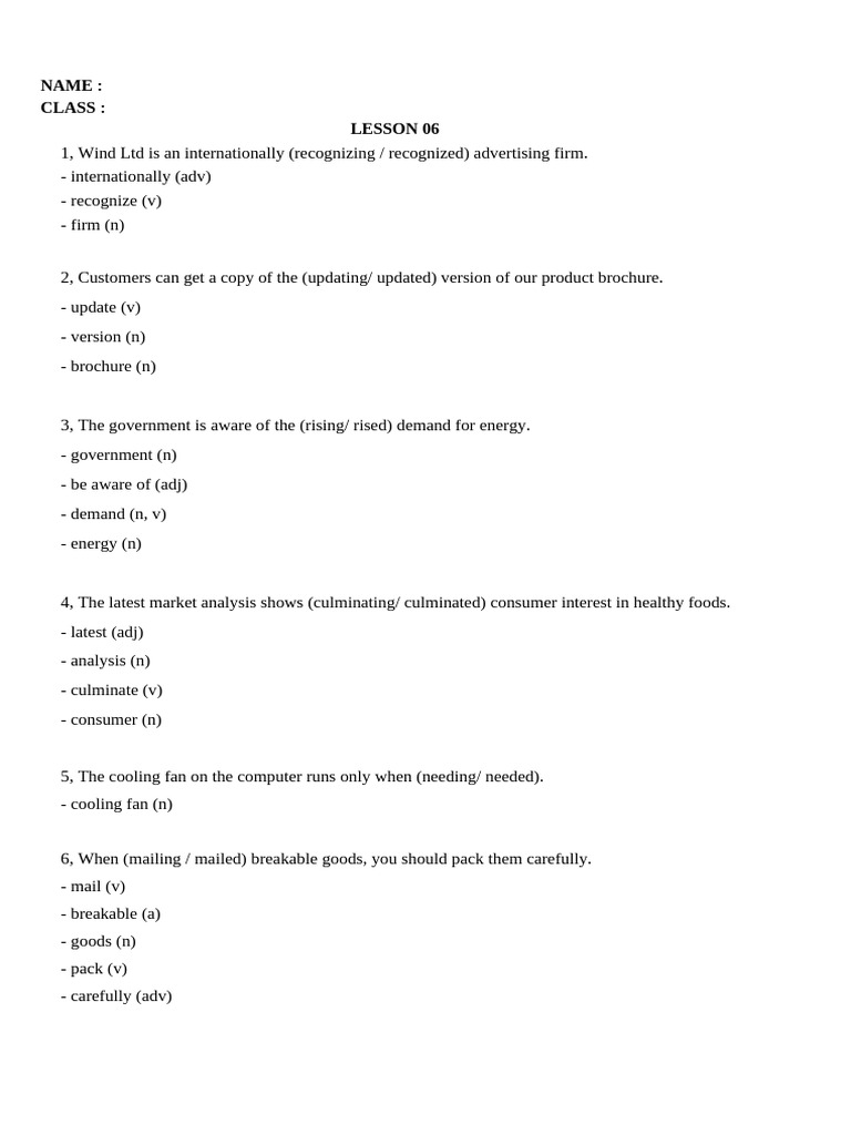ktra tu vung lesson 6 official | PDF