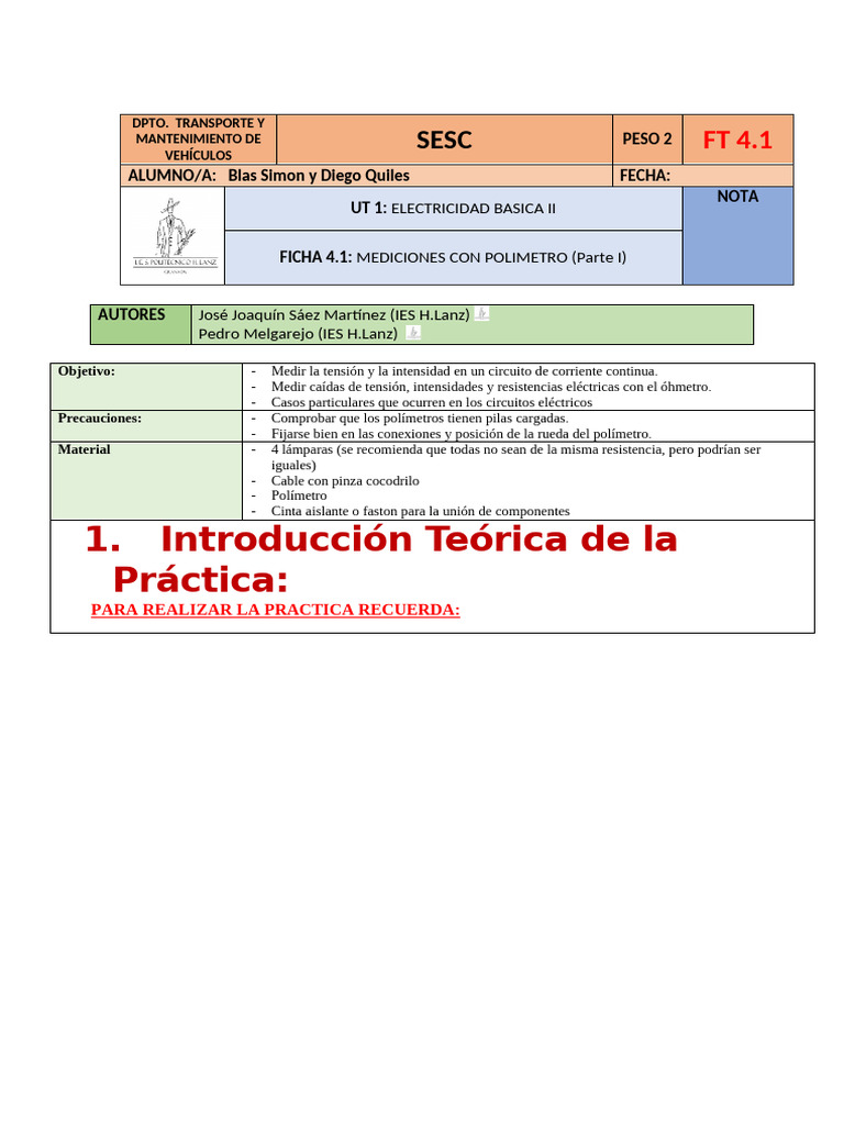 Ft 4.1 Mediciones Con Polimetro Parte i | PDF