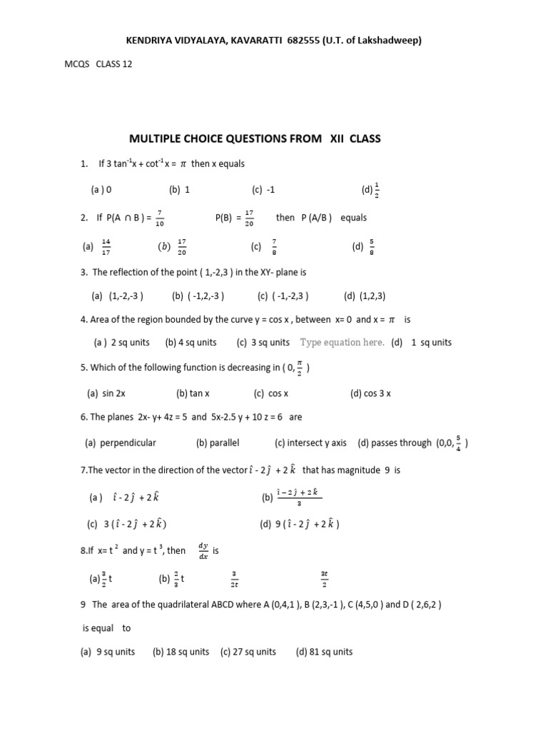 Maths MCQ Xii | PDF