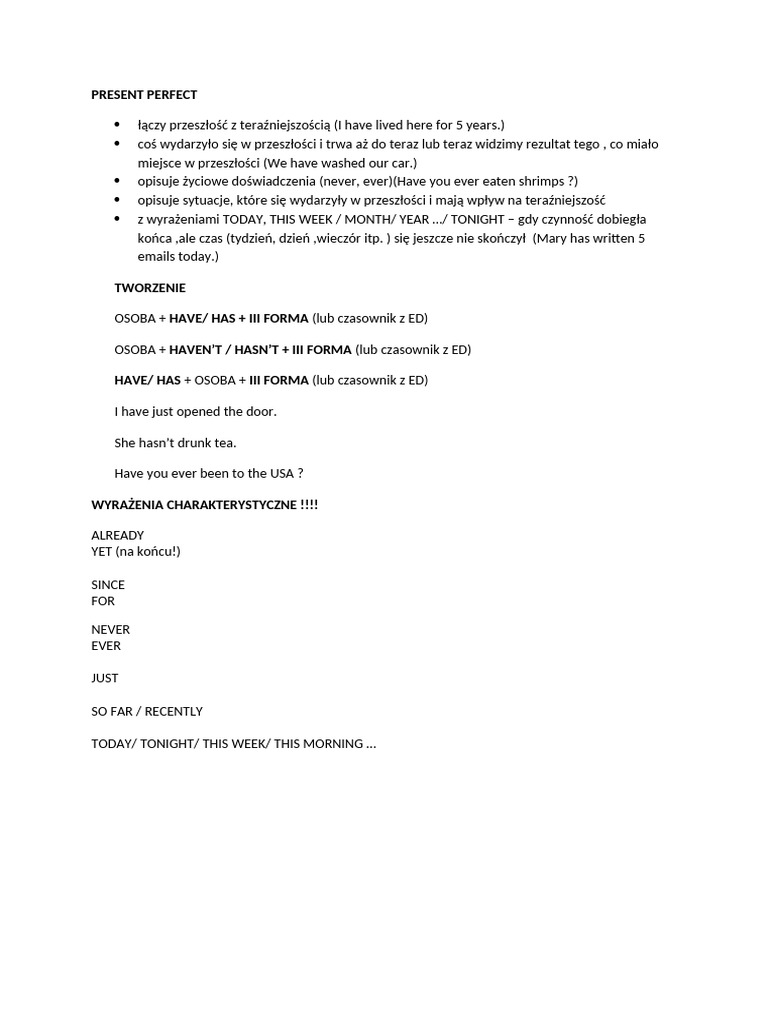 Present Perfect Teoria | PDF