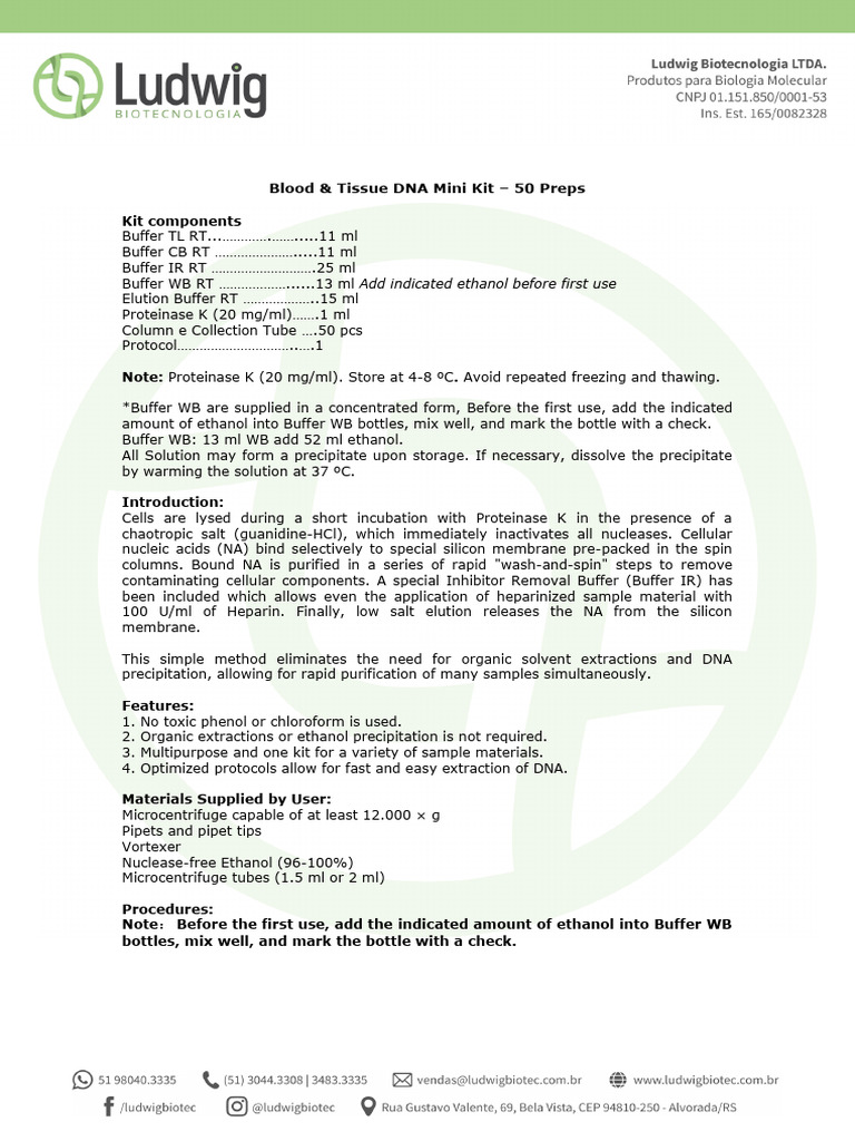 Blood & Tissue DNA Mini Kit - 50 Preps | PDF