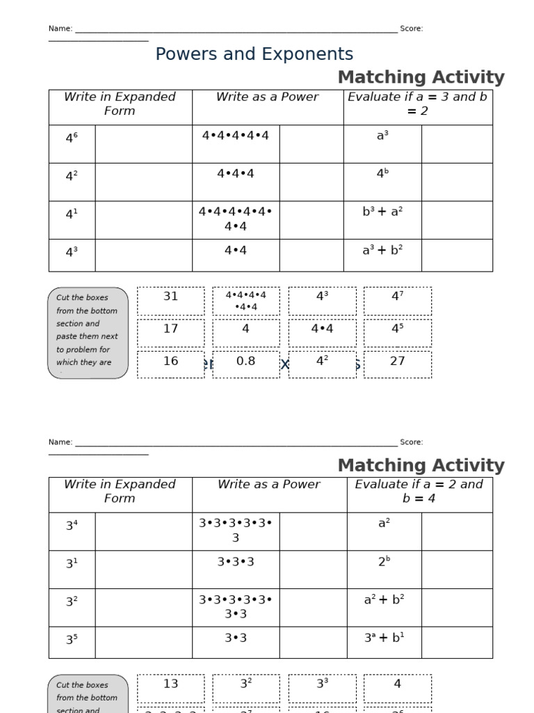 Math 8 CW #1 Powers and Exponents Group Work | PDF