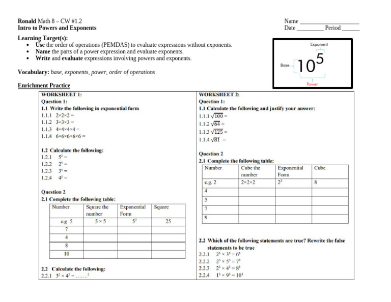 Intro to Powers and Exponents Guide | PDF