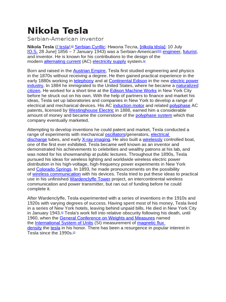 Nikola Tesla | PDF