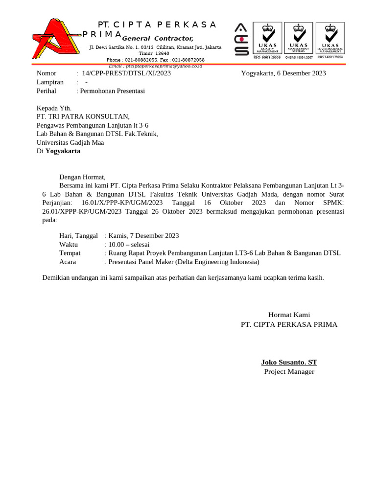 Surat Permohonan Presentasi | PDF