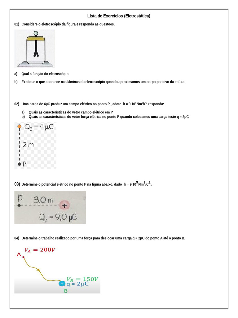 Lista De Exercícios Eletrostática 2adm Pdf