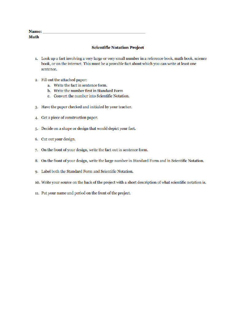 1.5 Scientific Notation Project | PDF