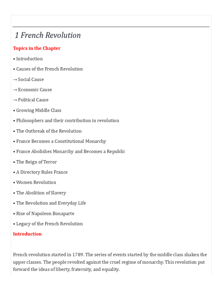 1 French Revolution: Topics in The Chapter | PDF
