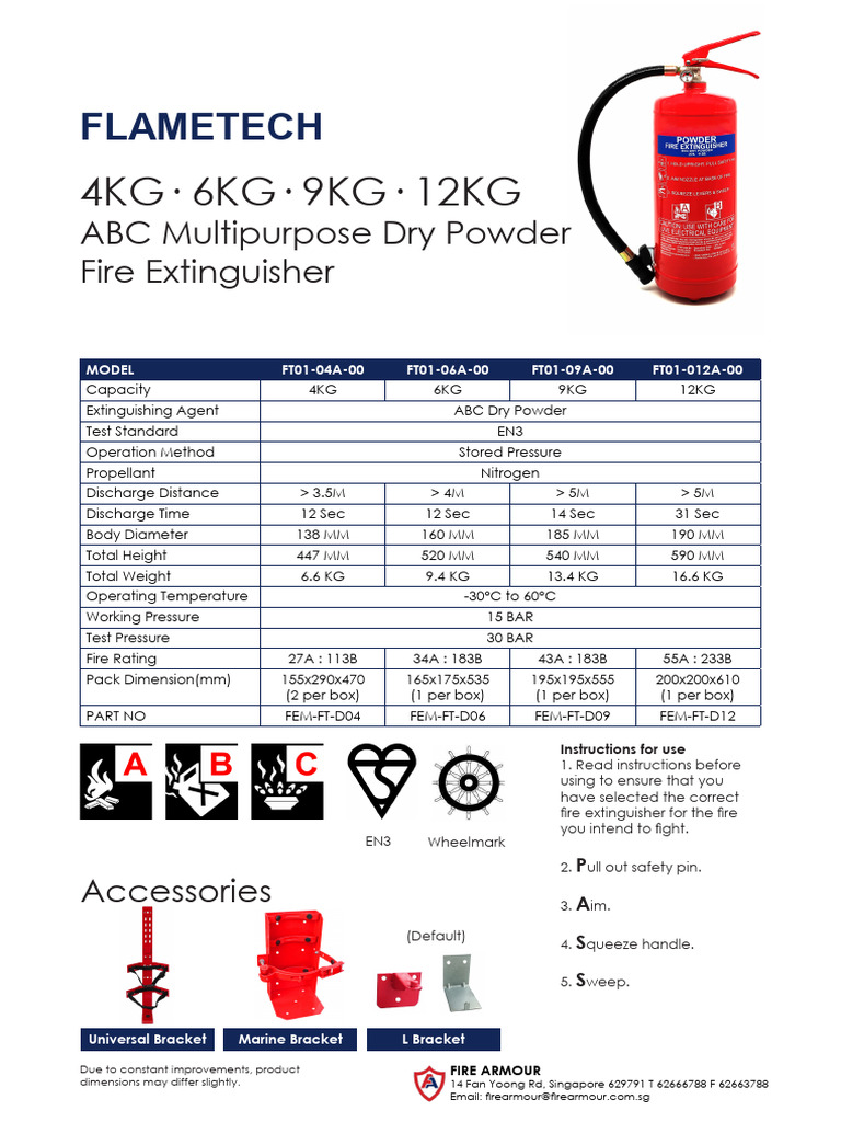 Flametech 4KG 6KG 9KG 12KG ABC Dry Powder Fire Extinguisher | PDF