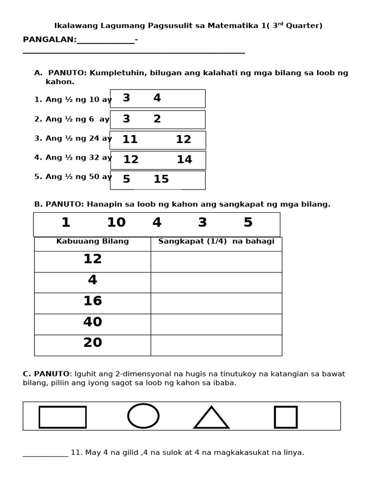 2ND Summative Math 3RD Quarter | PDF