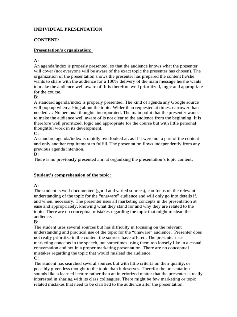 Individual Presentations (Ip) Rubric | PDF | Thought | Human Communication