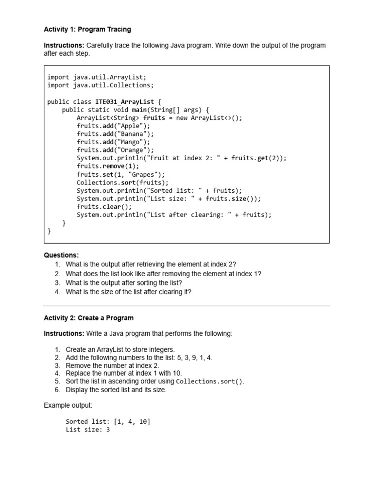 P3 Activity 1 (ArrayList) | PDF