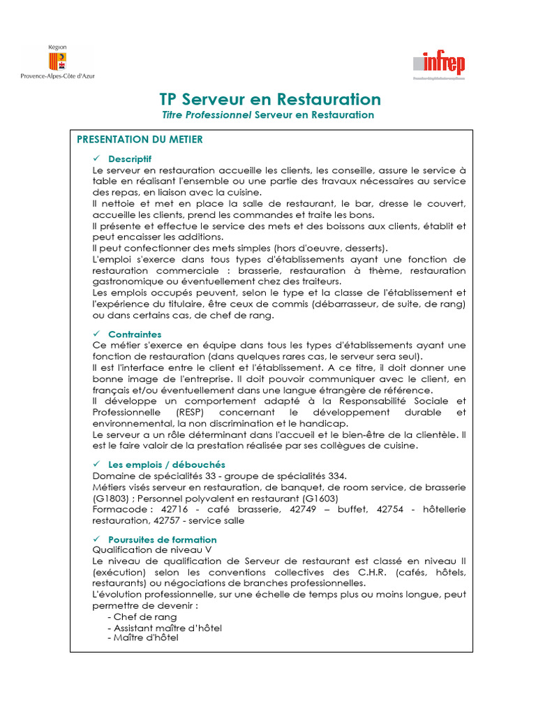Formation Serveurs Restauration | PDF