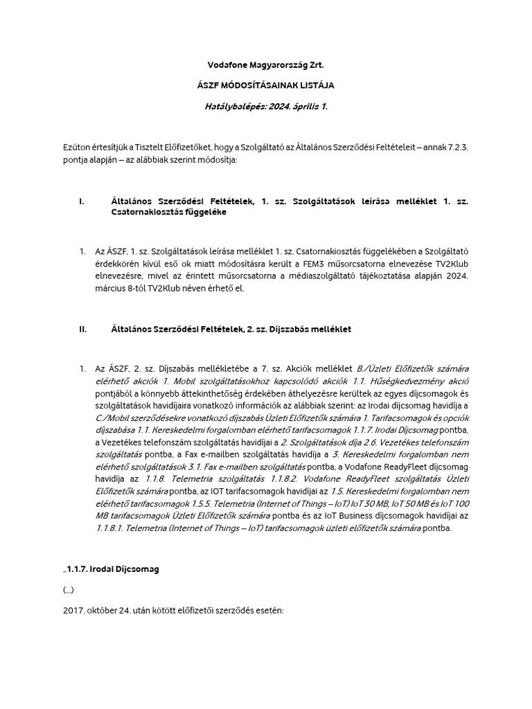 Modositasi Lista Aszf Hatalyos 20240401 | PDF