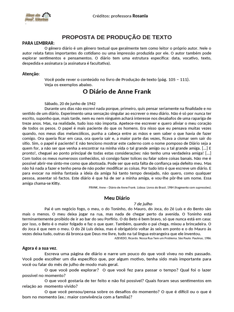 Produção de Texto (Diário) | PDF