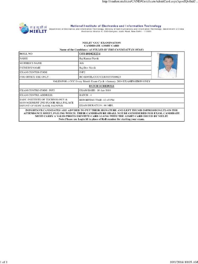 Admit Card Format | PDF