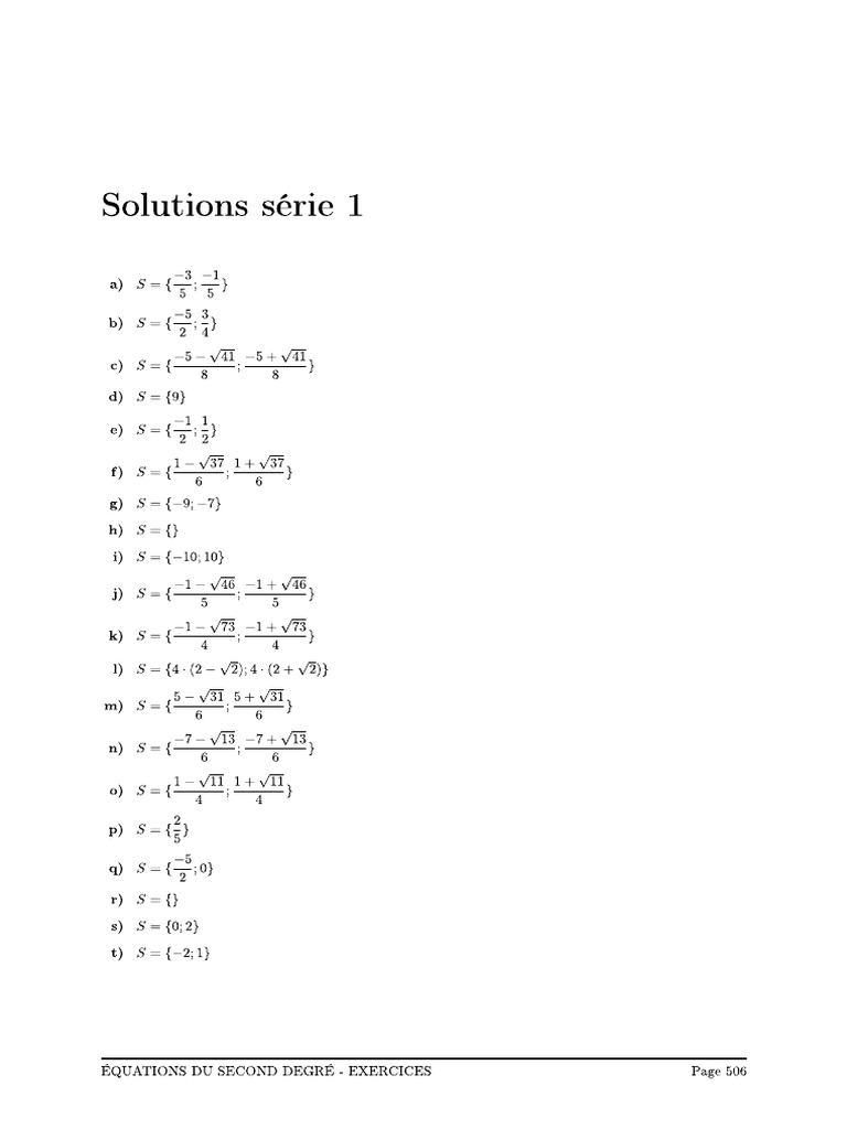 Solutions Exos Eq Second Degré | PDF