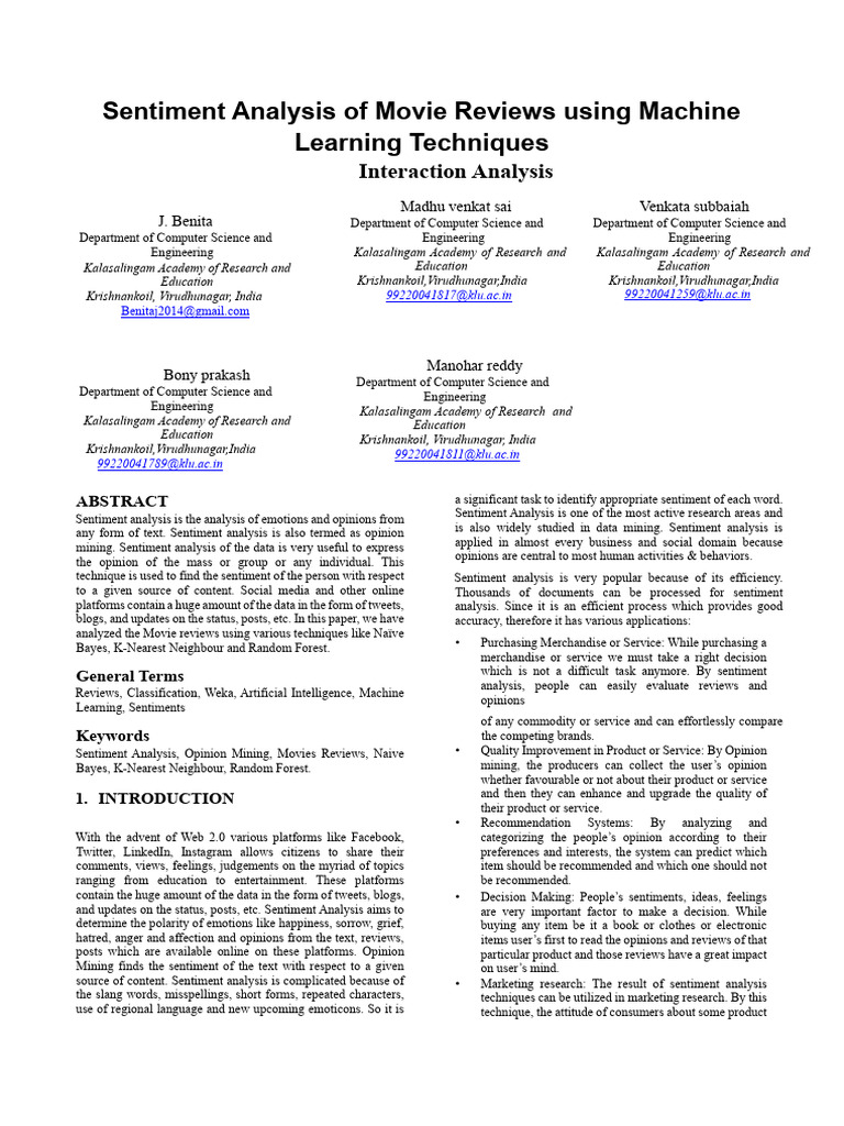 Sentiment Analysis of Movie Reviews Using Machine Team5.word | PDF