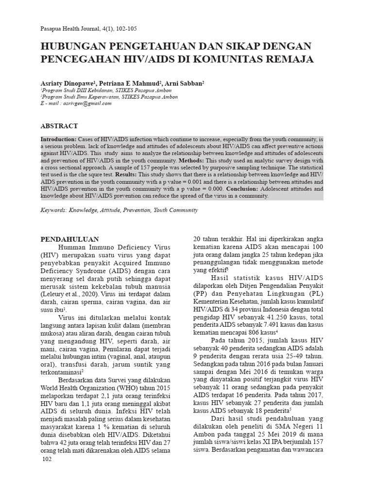 21 Hubungan Pengetahuan Dan Sikap Dengan Pencegahan Hiv Aids Di Komunitas Remaja | PDF