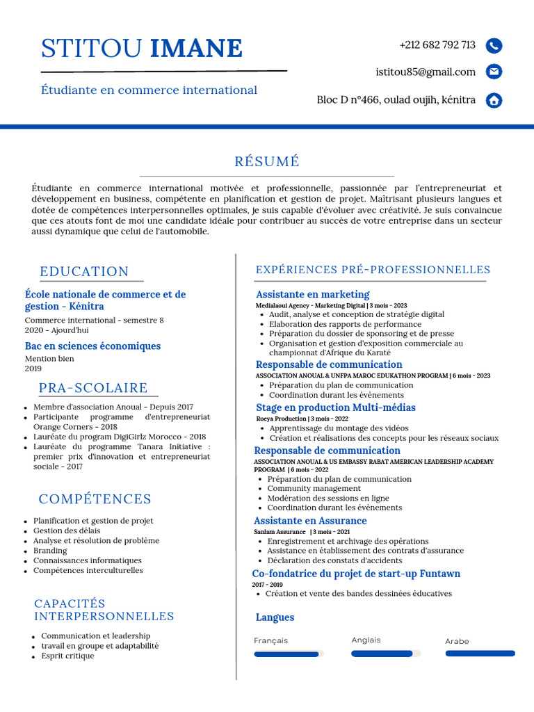 Cv Imane Stitou 2024 | PDF