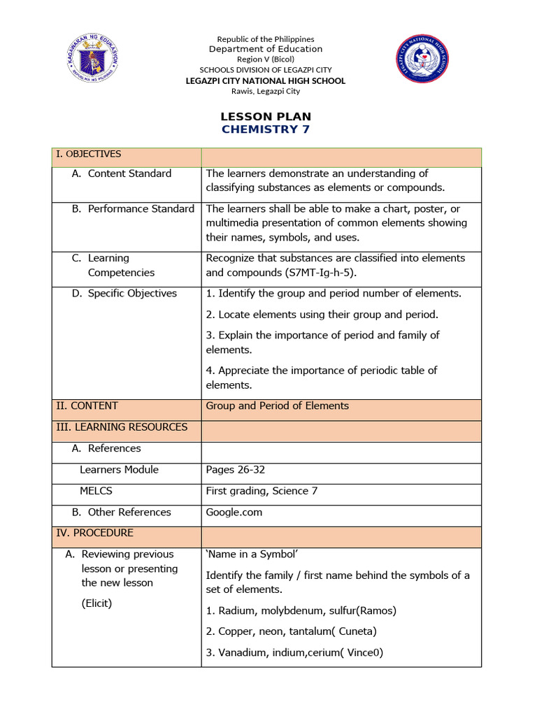 Lesson Plan-Elements and Compounds | PDF | Periodic Table | Language ...