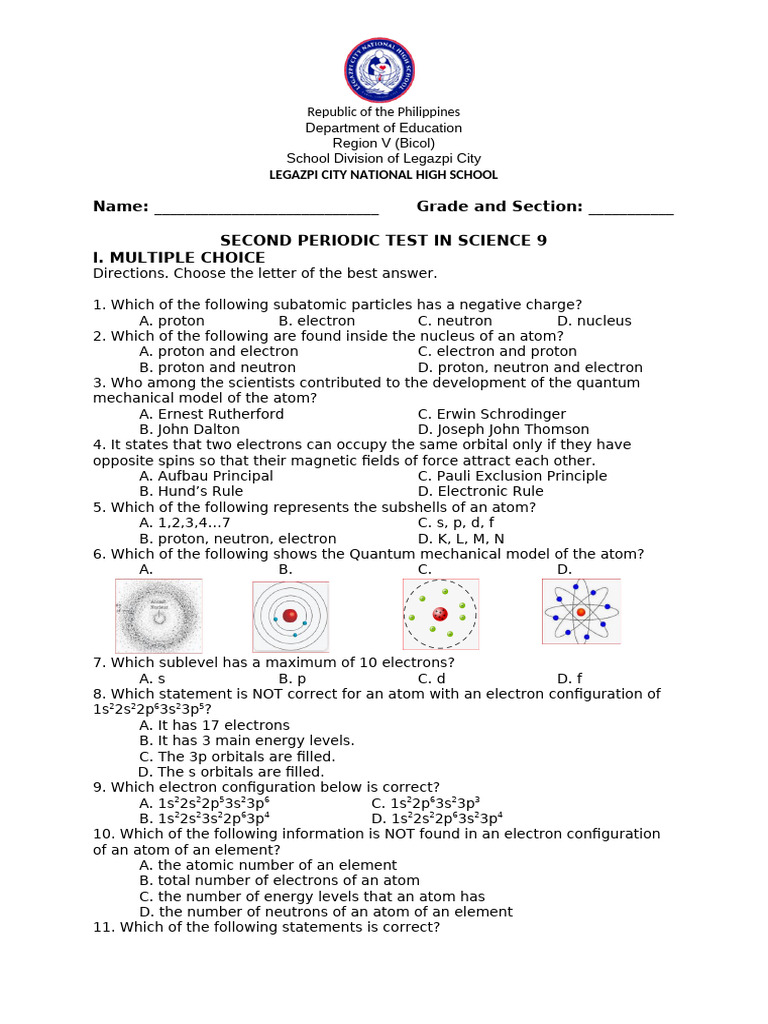 Periodic Test in Chemistry-Grade 9 | PDF | Chemical Compounds ...