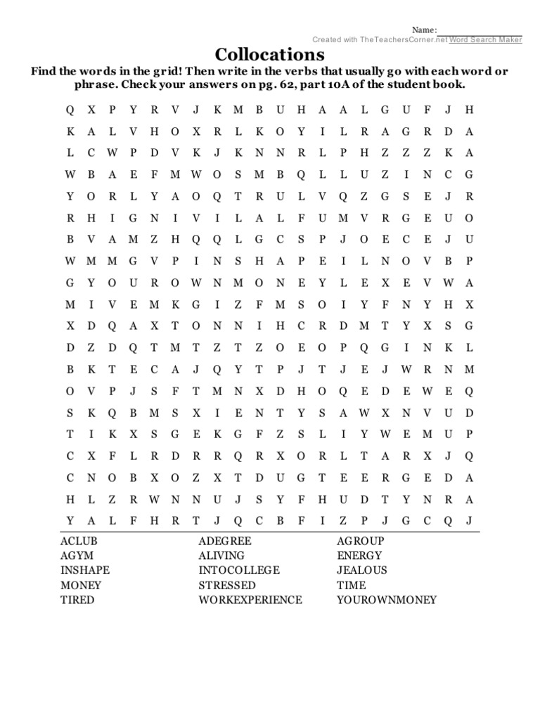 Unit 9 Word Search Collocations | PDF | Word Puzzles