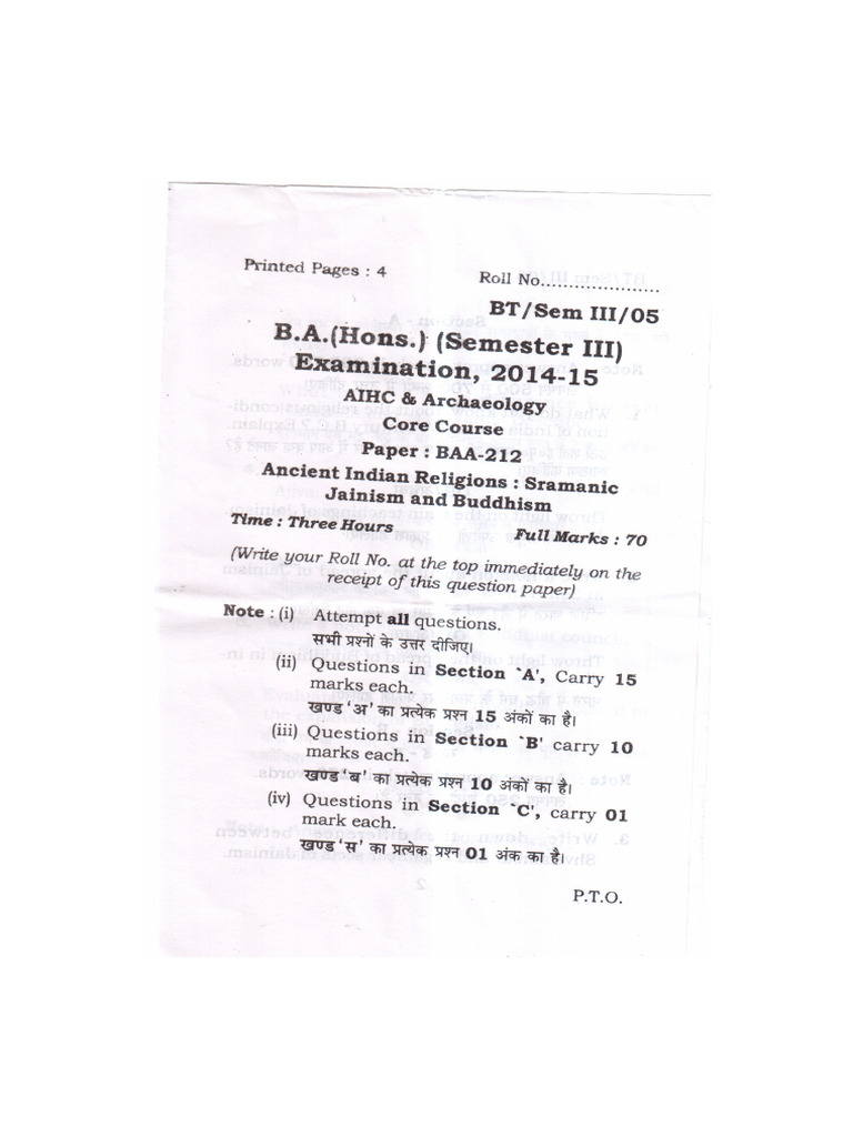 BAA-212 Ancient India Religions - Sramanic Jainism & Buddhism, 2014-15 ...