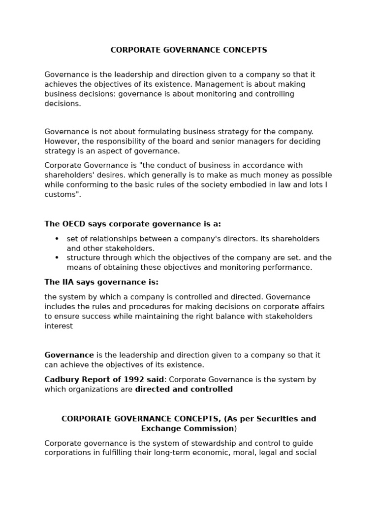 Corporate Governance Concepts | PDF