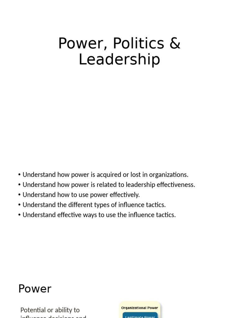 Lecture 6 - Power, Politics Leadership | PDF