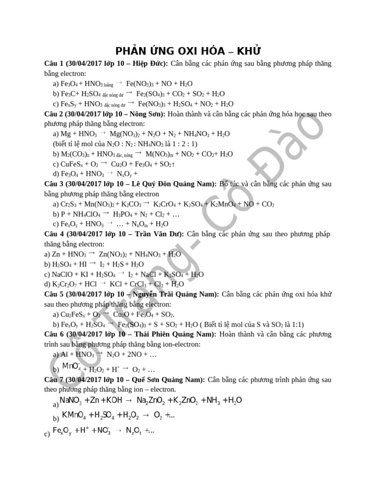 PH N NG Oxi Hóa - Ôn HSG | PDF