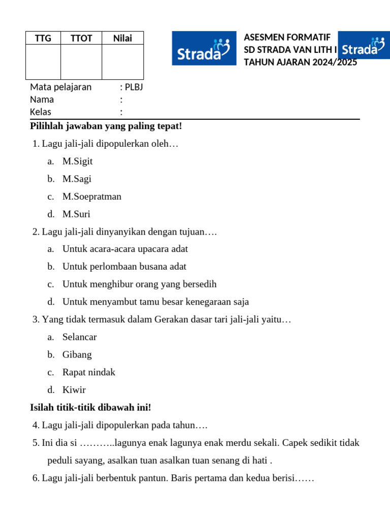 Formatif PLBJ Bab 1 Jali-Jali | PDF