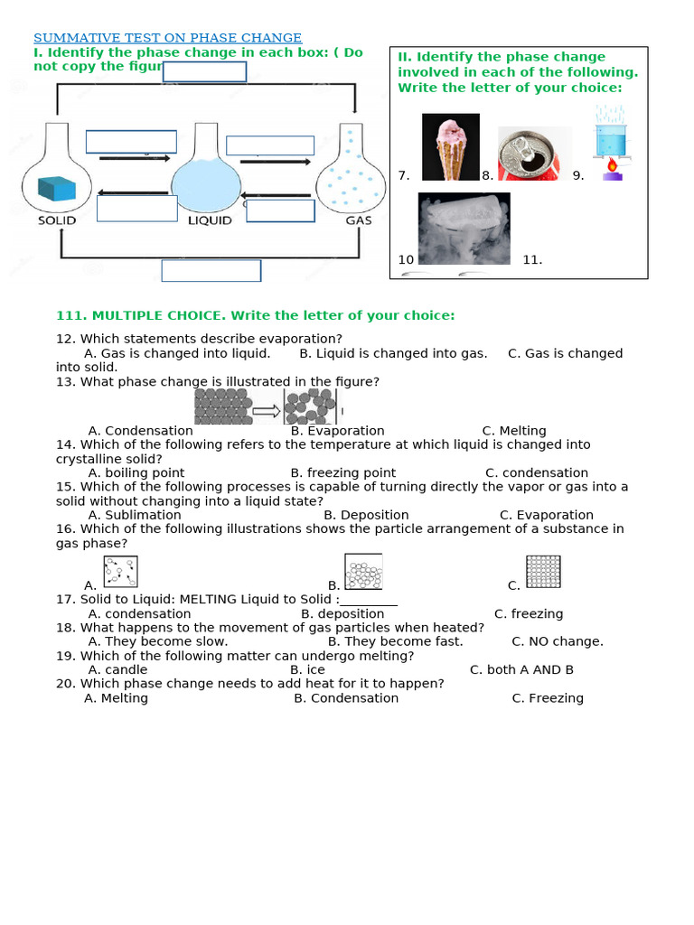 Summative Test On Phase Change | PDF