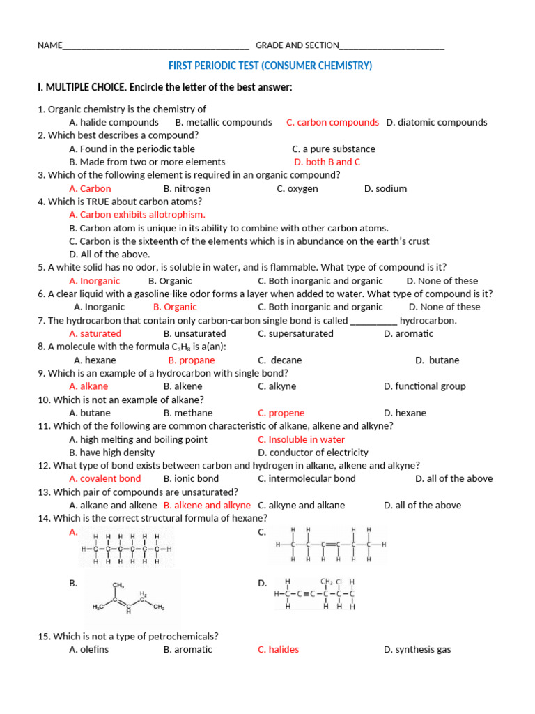 First Periodic Test-Advanced Chem | PDF | Alkene | Alkane