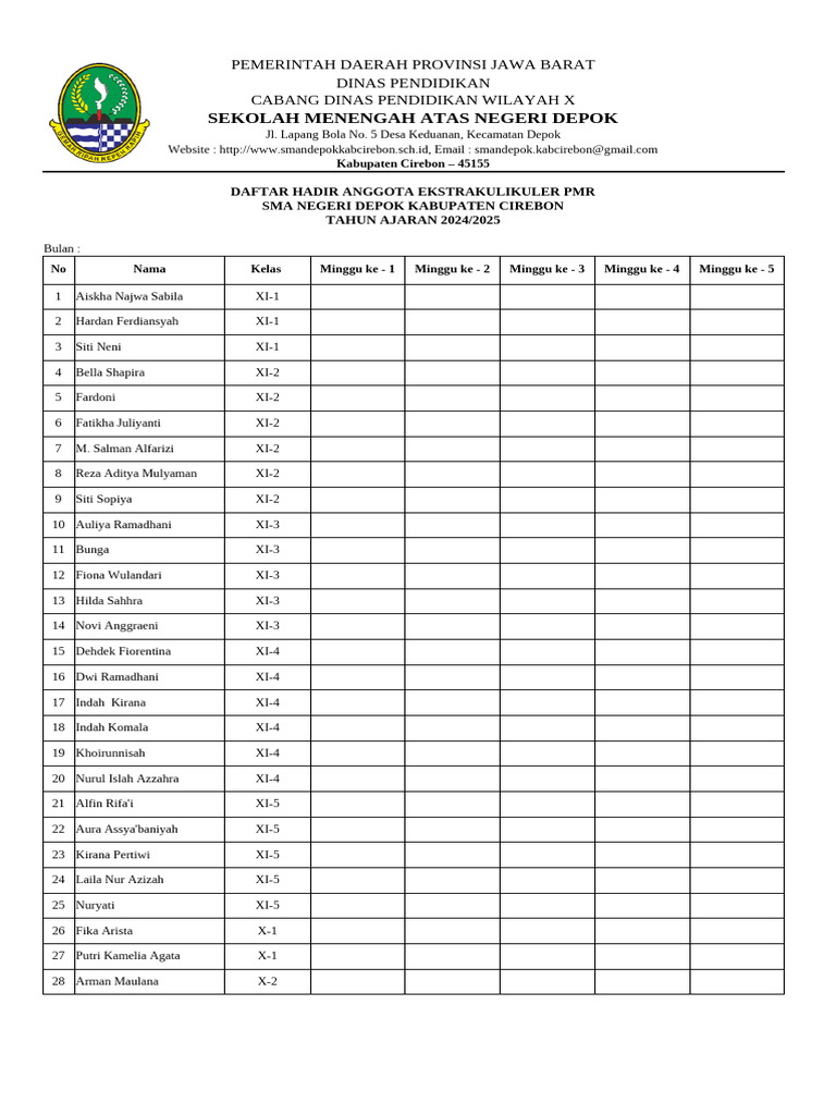 Format DAFTAR HADIR EKSKUL | PDF