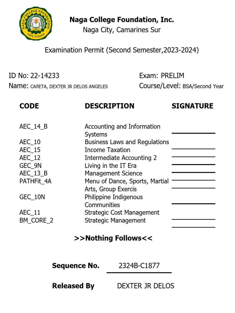 Exam Permit | PDF