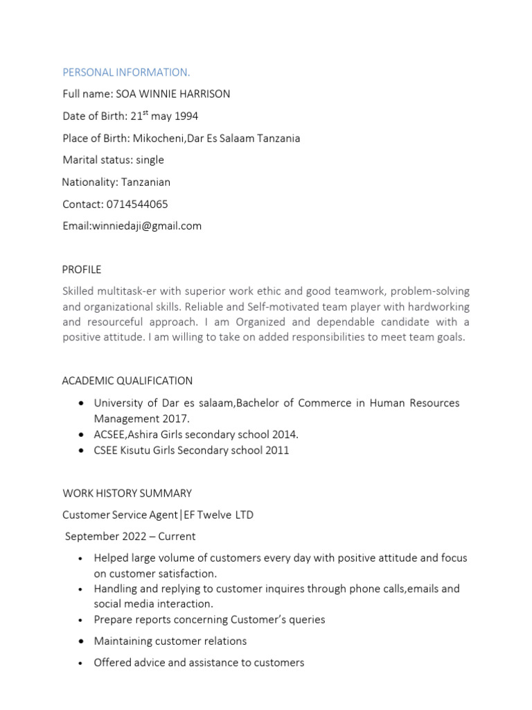 CV August | PDF | Tanzania | Business