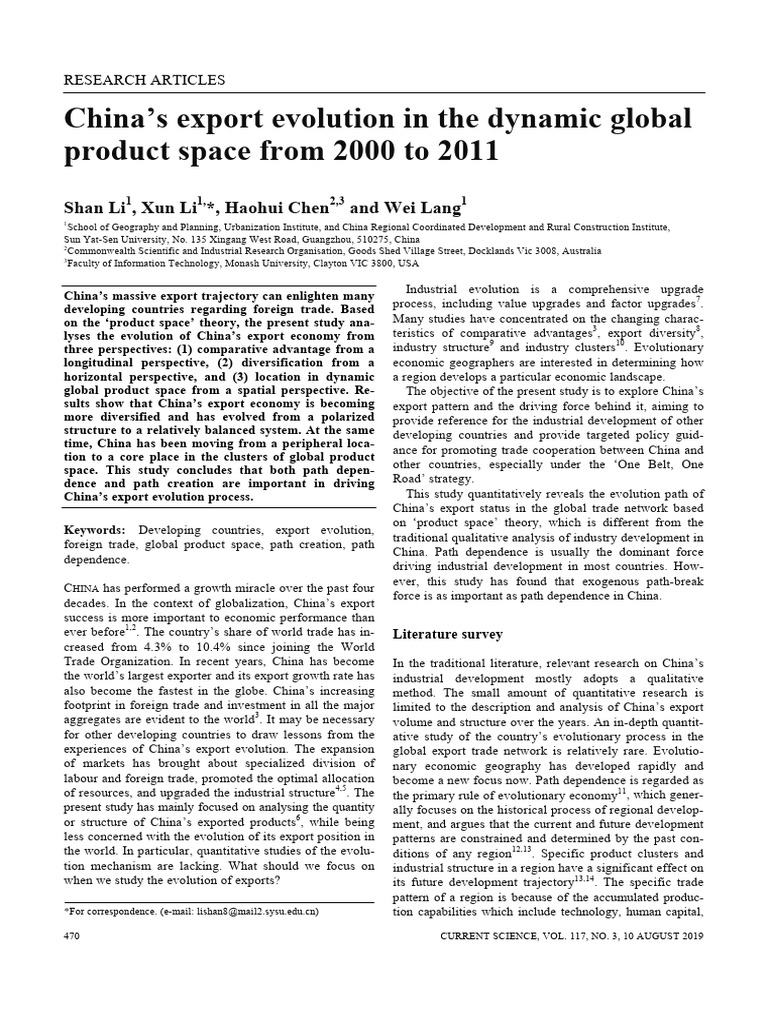 China's Export Evolution in The Dynamic Global Product Space From 2000 ...