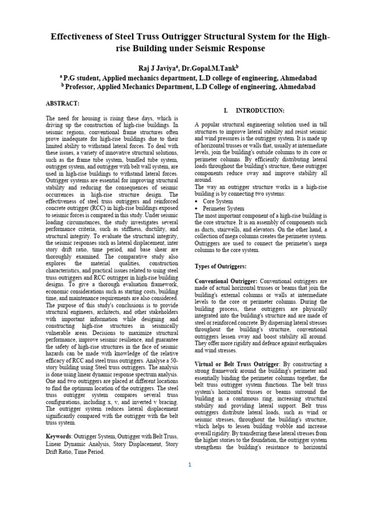 Steel Truss Outrigger System in Seismic Design | PDF | Beam (Structure ...