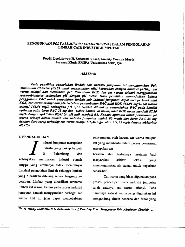 ID Penggunaan Poly Alumunium Chloride Pac D | PDF