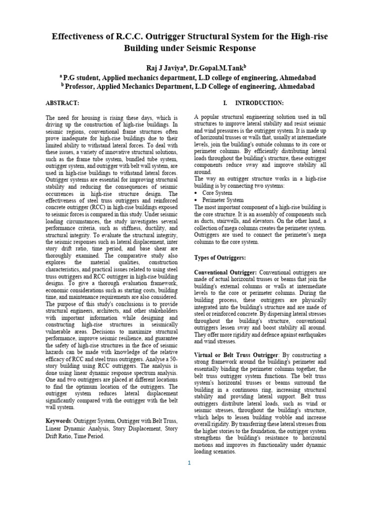 Resaerch Paper On RCC Outrigger System | PDF | Truss | Computers