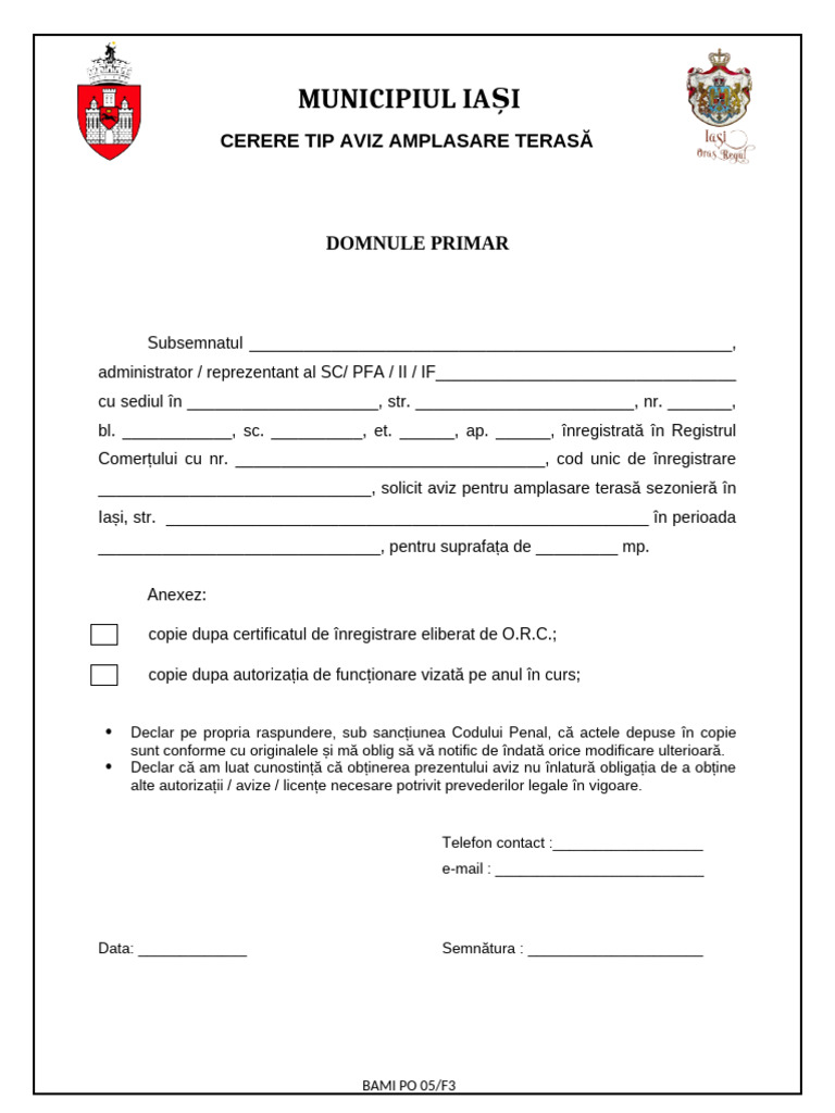 Cerere Tip - Aviz Amplasare Terasa | PDF