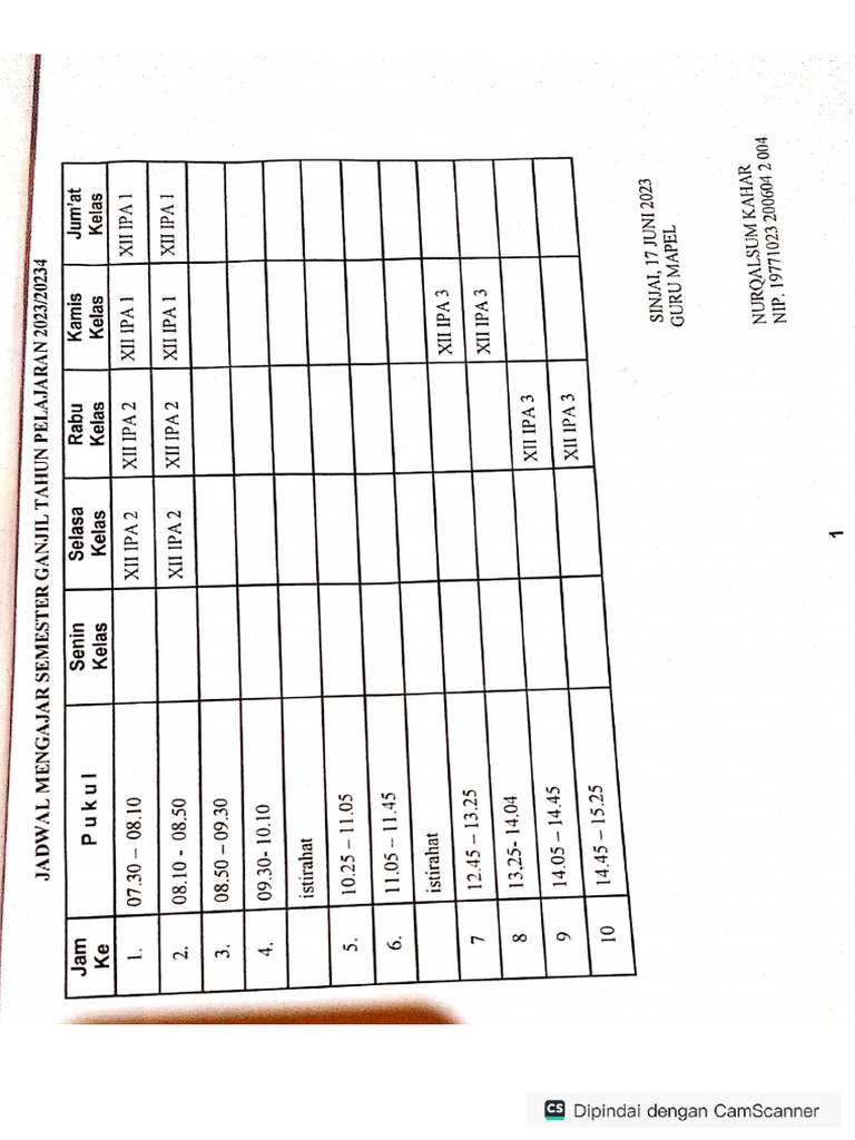 Jadwal Mengajar Pdf