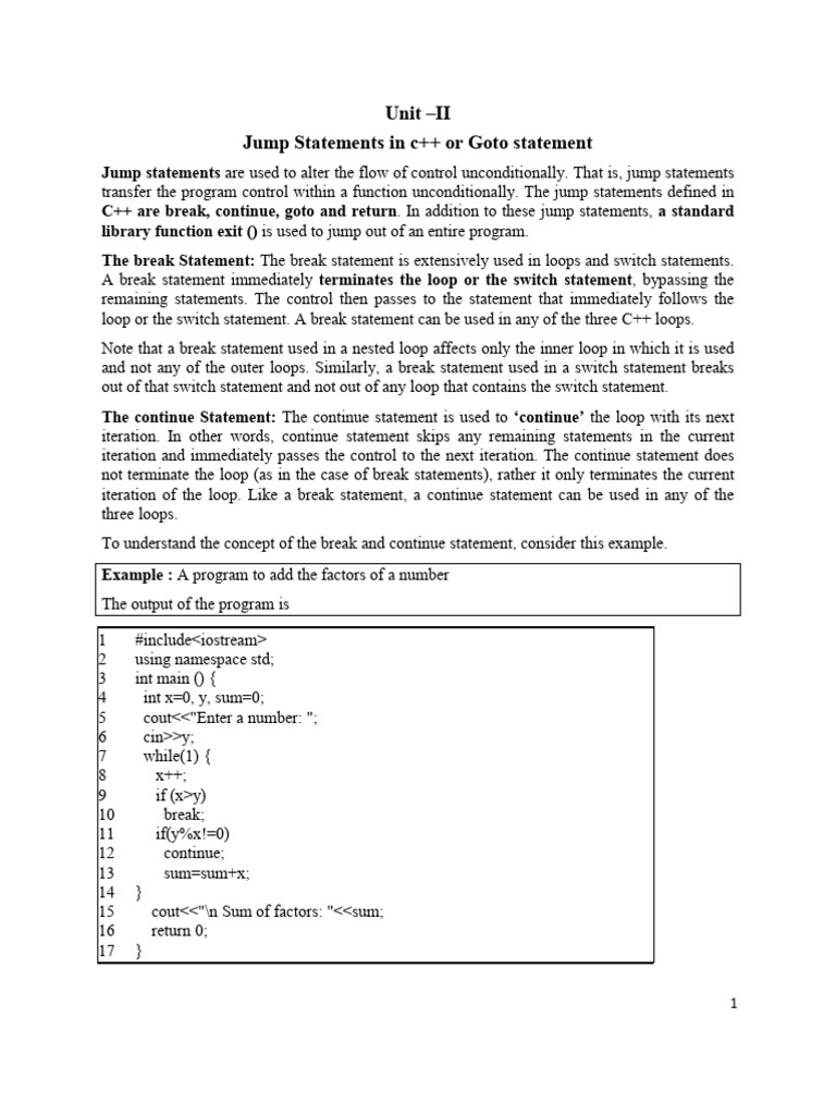 Jump Statements in C - Go To Statement | PDF