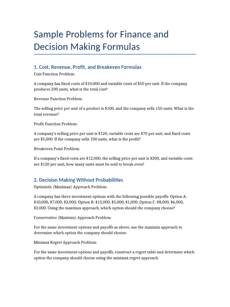 Sample_Problems_Finance_Decision_Making | PDF